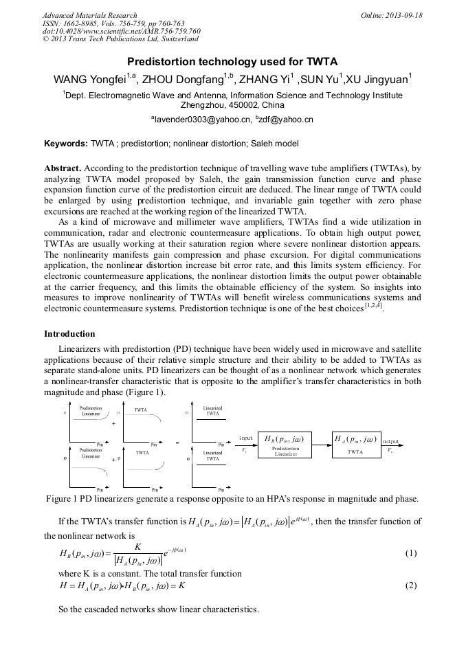 Predistortion Technology Used for TWTA | Scientific.Net