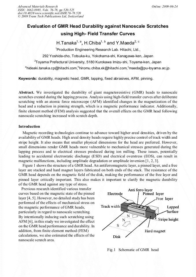 Evaluation of GMR Head Durability against Nanoscale Scratches Using ...