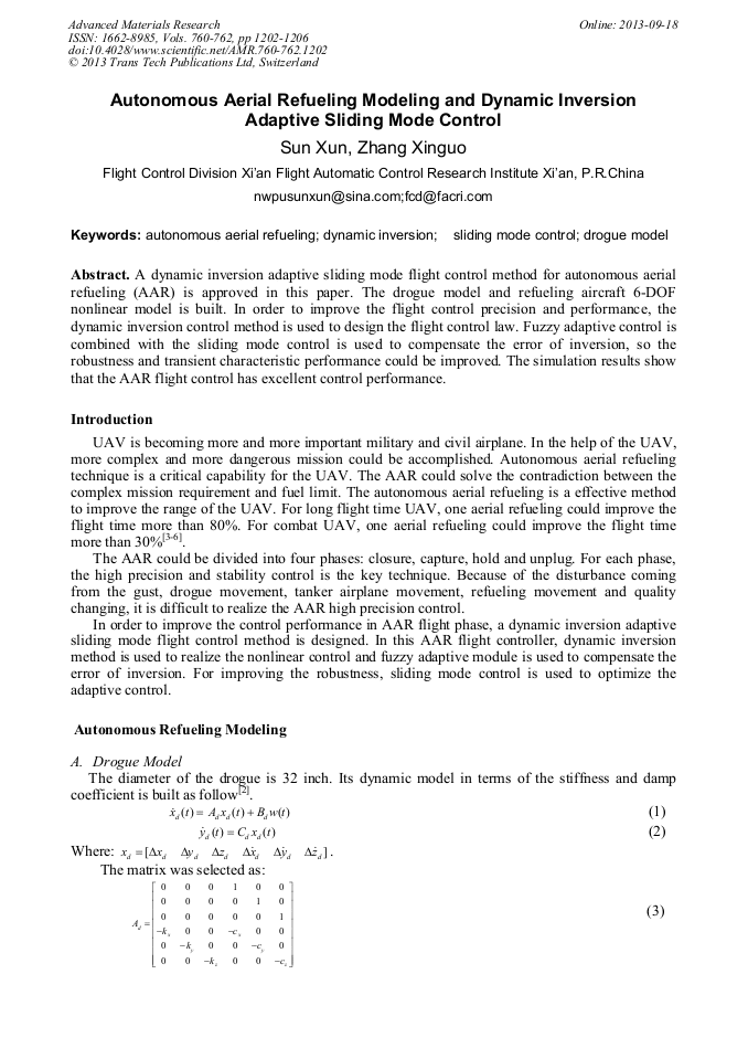 Autonomous Aerial Refueling Modeling and Dynamic Inversion Adaptive ...