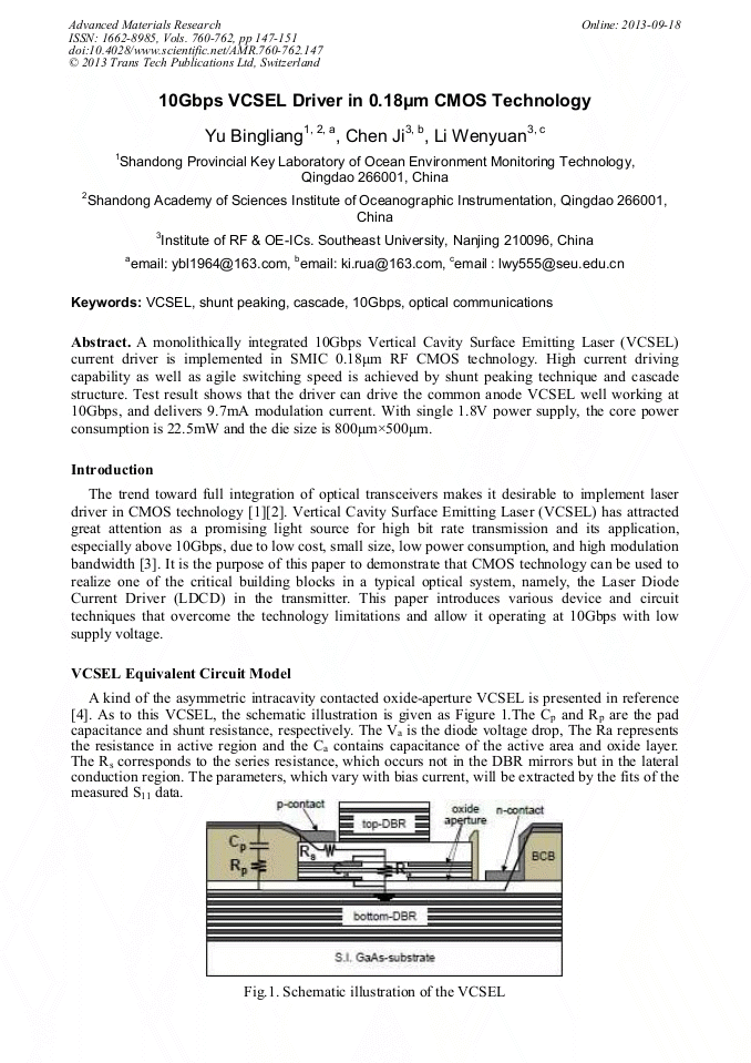 10Gbps VCSEL Driver in 0.18μm CMOS Technology | Scientific.Net