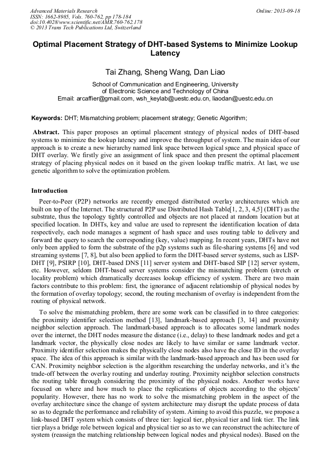 Optimal Placement Strategy of DHT-Based Systems to Minimize Lookup ...