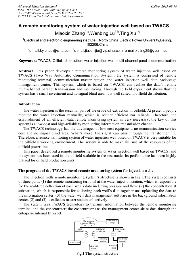 A Remote Monitoring System of Water Injection well Based on TWACS ...