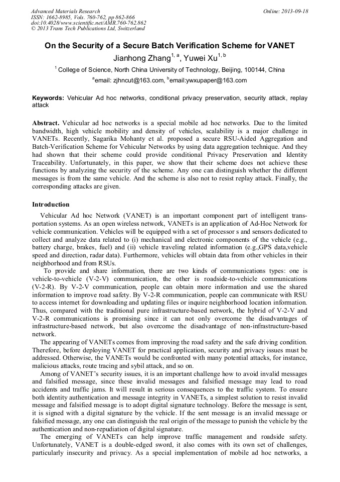 On the Security of a Secure Batch Verification Scheme for VANET | Scientific.Net