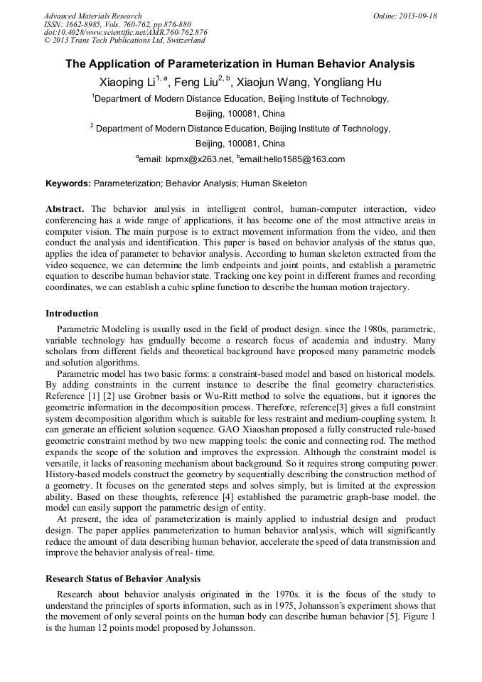 The Application of Parameterization in Human Behavior Analysis ...