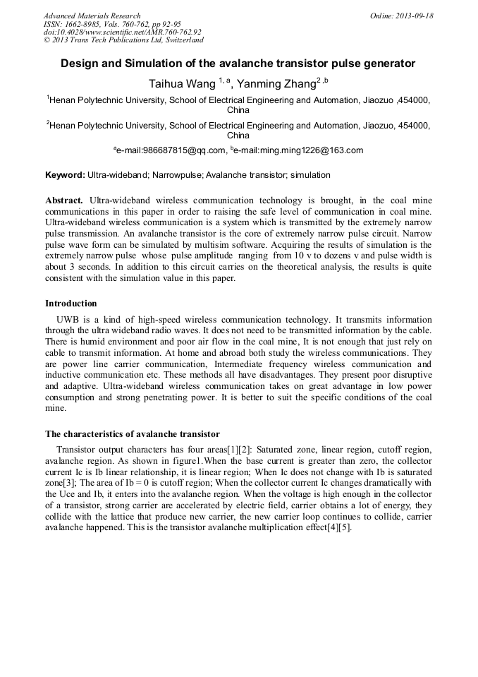Design and Simulation of the Avalanche Transistor Pulse Generator ...