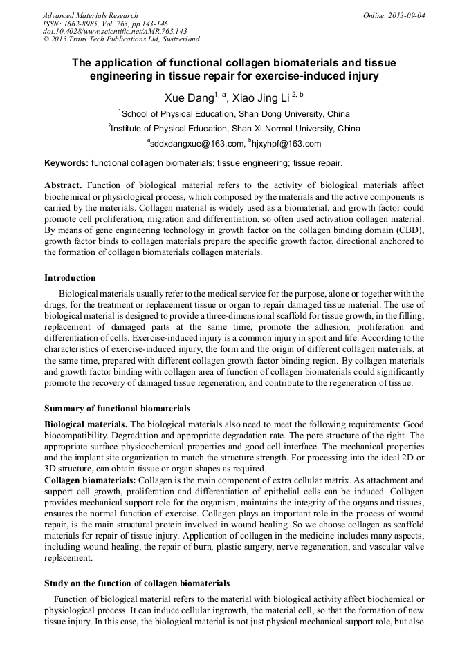 The Application of Functional Collagen Biomaterials and Tissue ...