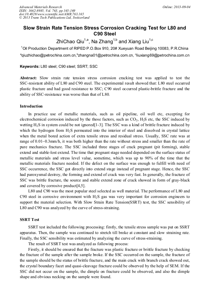 Slow Strain Rate Tension Stress Corrosion Cracking Test for L80 and C90 ...