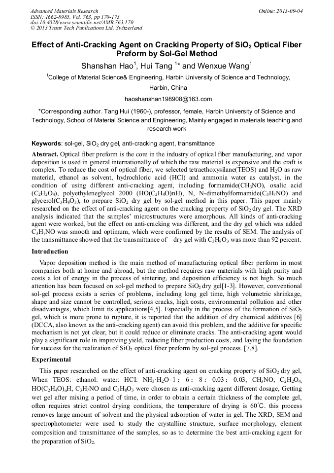 Effect of Anti-Cracking Agent on Cracking Property of SiO2 Optical ...