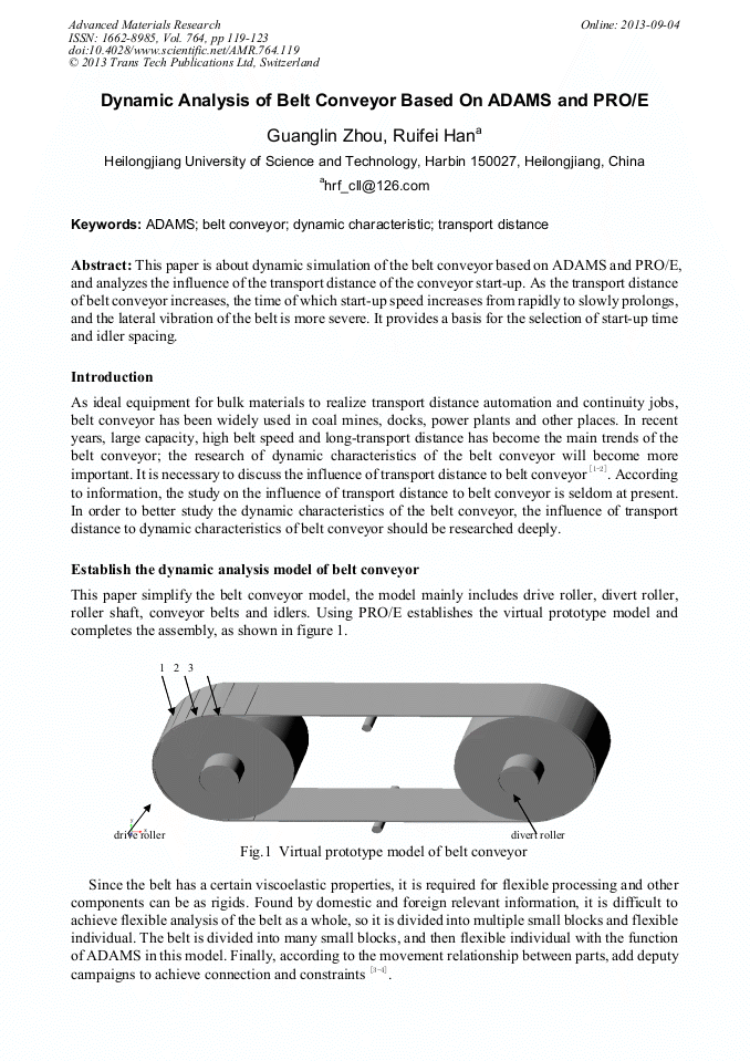 Dynamic Analysis of Belt Conveyor Based on ADAMS and PRO/E | Scientific.Net