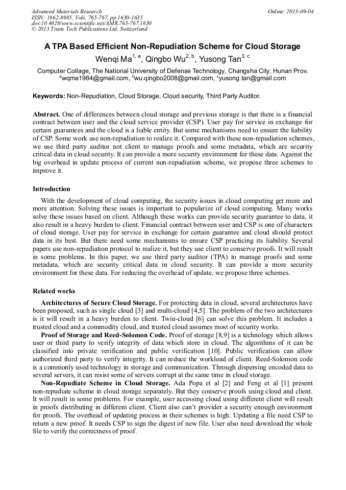 A TPA Based Efficient Non-Repudiation Scheme for Cloud Storage ...