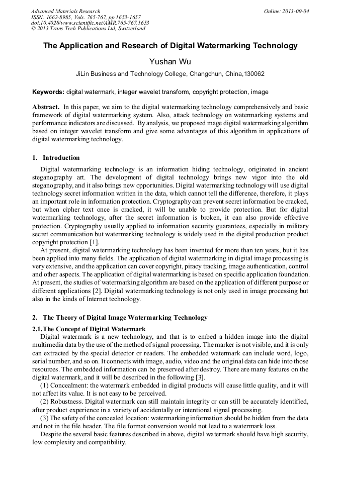 The Application and Research of Digital Watermarking Technology ...