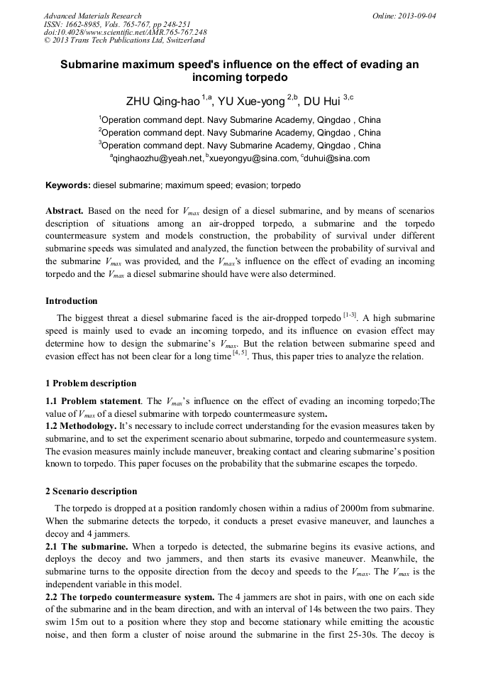 Submarine Maximum Speed's Influence on the Effect of Evading an ...