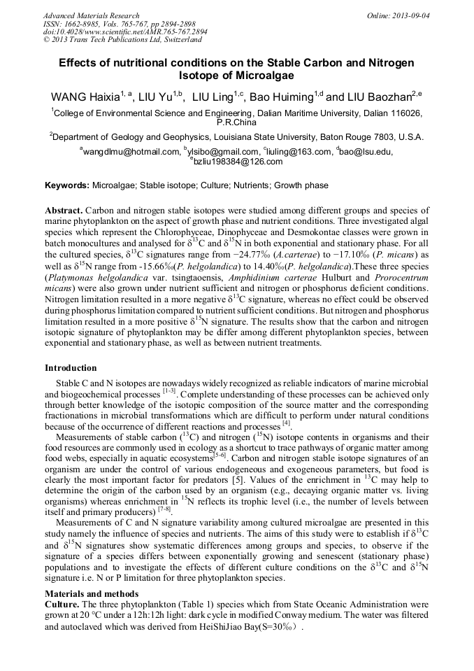 Effects of Nutritional Conditions on the Stable Carbon and Nitrogen ...