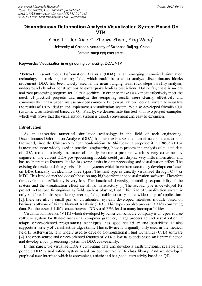 Discontinuous Deformation Analysis Visualization System Based on VTK | Scientific.Net