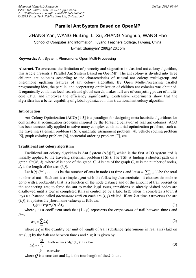 Parallel Ant System Based on OpenMP | Scientific.Net