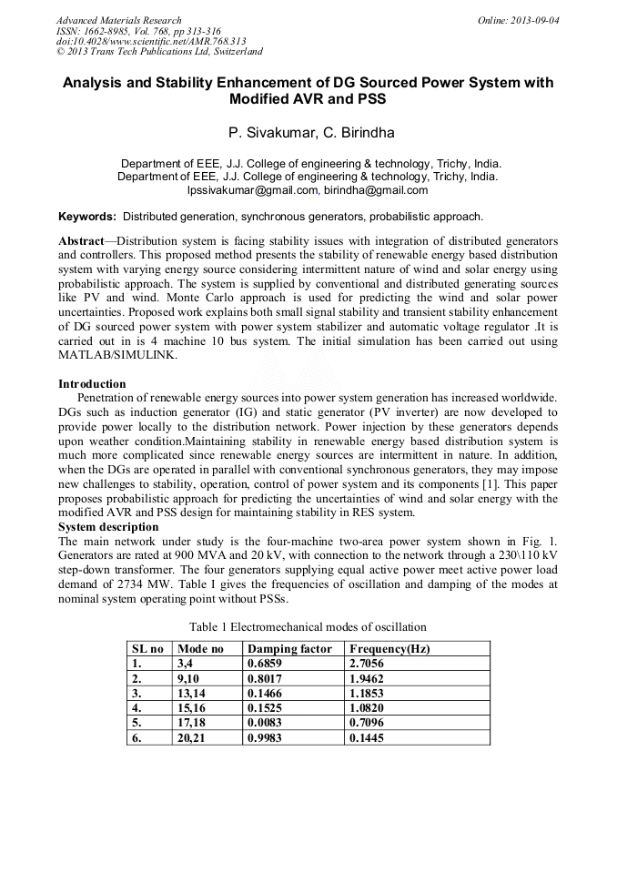 Analysis and Stability Enhancement of DG Sourced Power System with ...