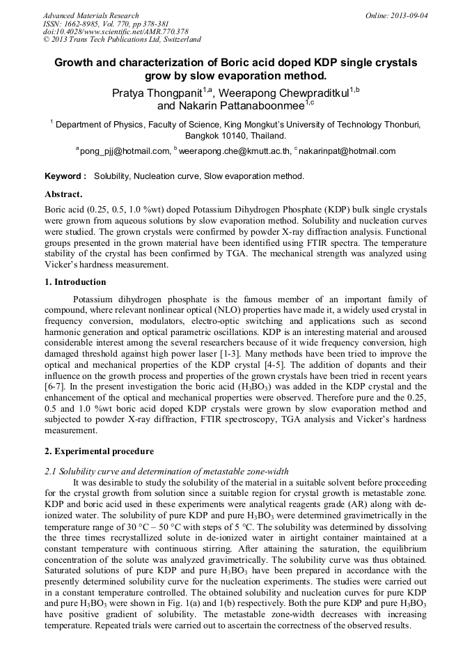 Growth and Characterization of Boric Acid Doped KDP Single Crystals ...