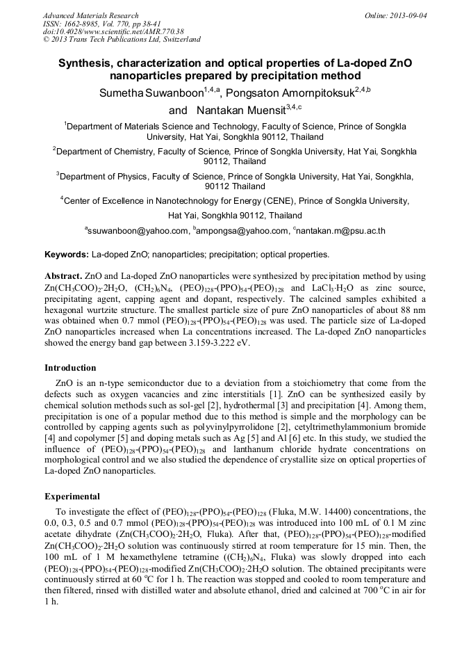 Synthesis, Characterization and Optical Properties of La-Doped ZnO ...