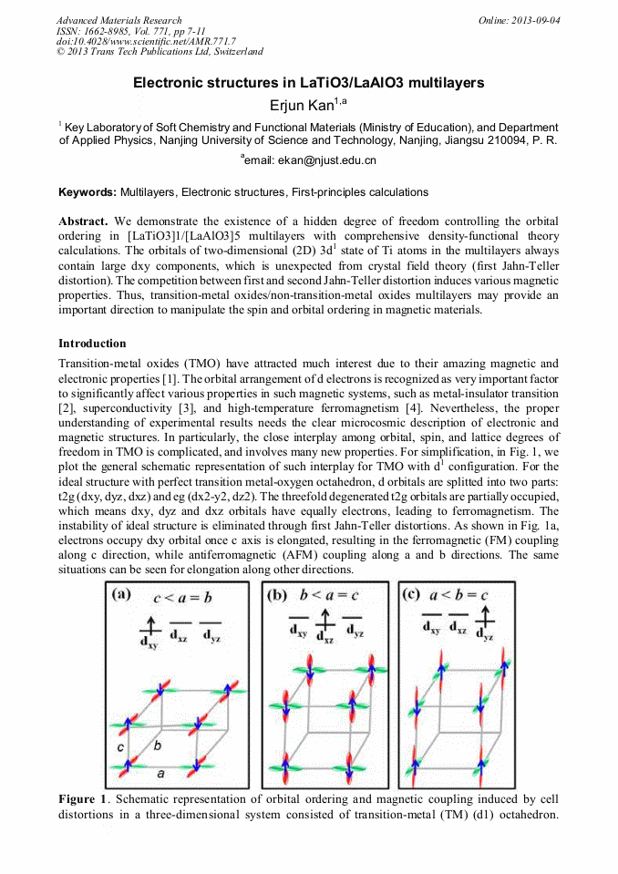 Electronic Structures in LaTiO3/LaAlO3 Multilayers | Scientific.Net