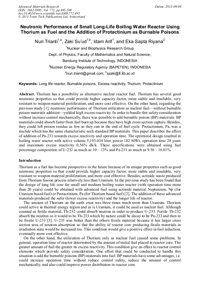 Neutronic Performance of Small Long-Life Boiling Water Reactor Using ...