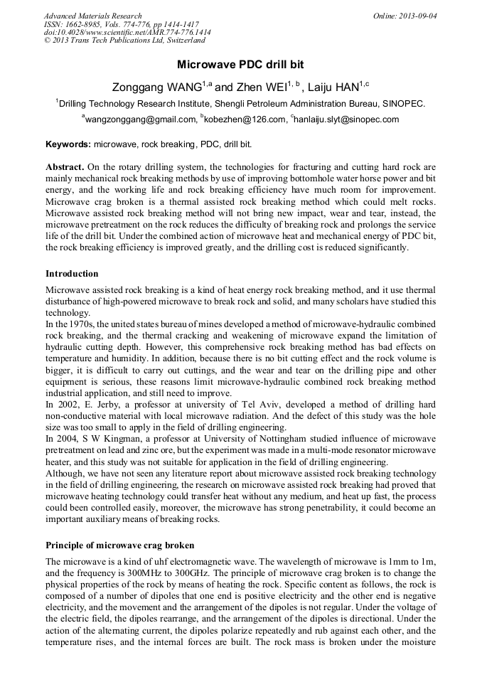 Microwave PDC Drill Bit | Scientific.Net