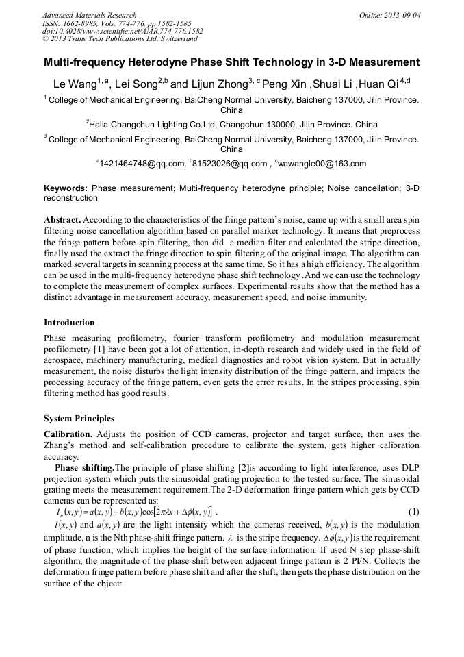 Multi-Frequency Heterodyne Phase Shift Technology in 3-D Measurement ...