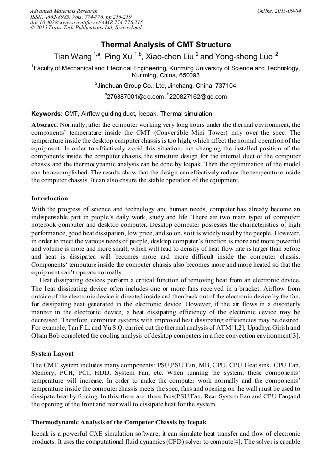 Thermal Analysis of CMT Structure | Scientific.Net