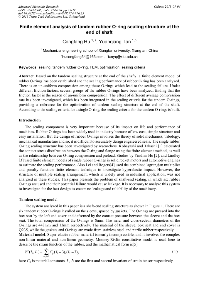 Finite Element Analysis of Tandem Rubber O-Ring Sealing Structure at ...