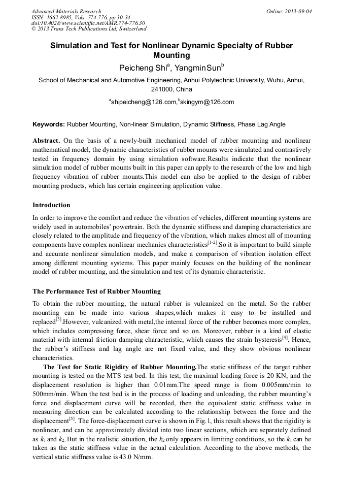 Simulation and Test for Nonlinear Dynamic Specialty of Rubber Mounting ...