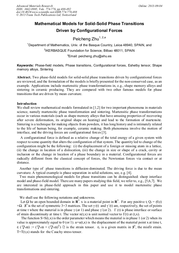Mathematical Models for Solid-Solid Phase Transitions Driven by ...