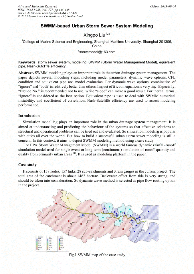 SWMM-Based Urban Storm Sewer System Modeling | Scientific.Net