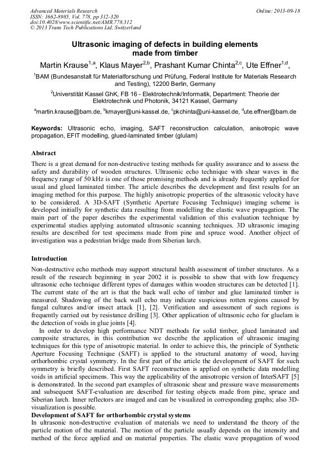 Ultrasonic Imaging of Defects in Building Elements Made from Timber ...