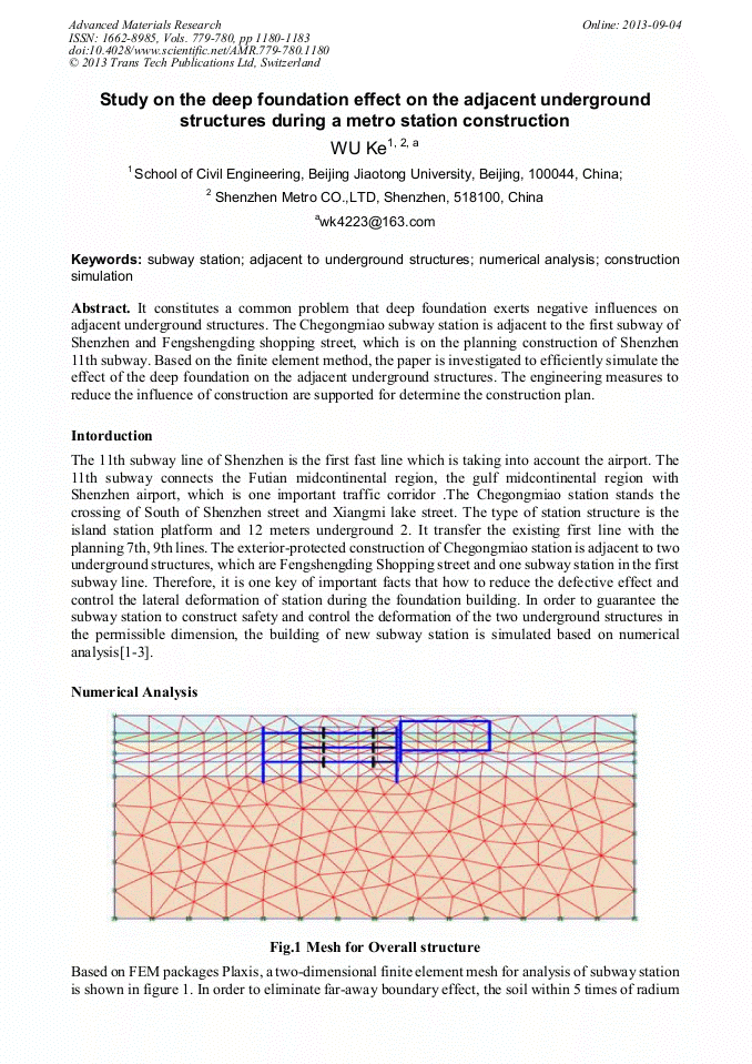 Study on the Deep Foundation Effect on the Adjacent Underground ...
