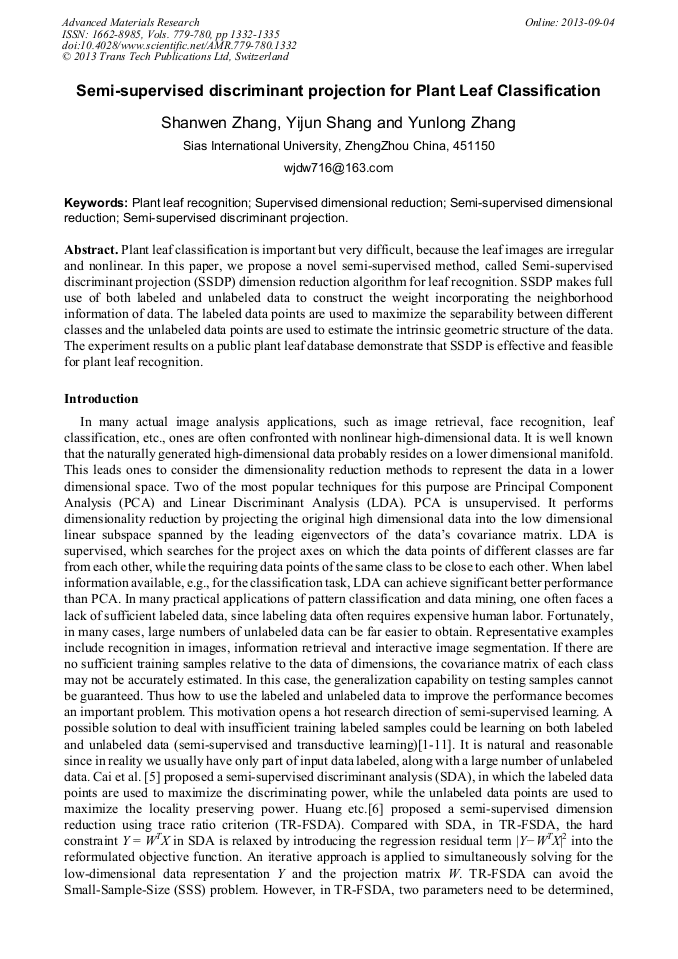 Semi-Supervised Discriminant Projection for Plant Leaf Classification ...