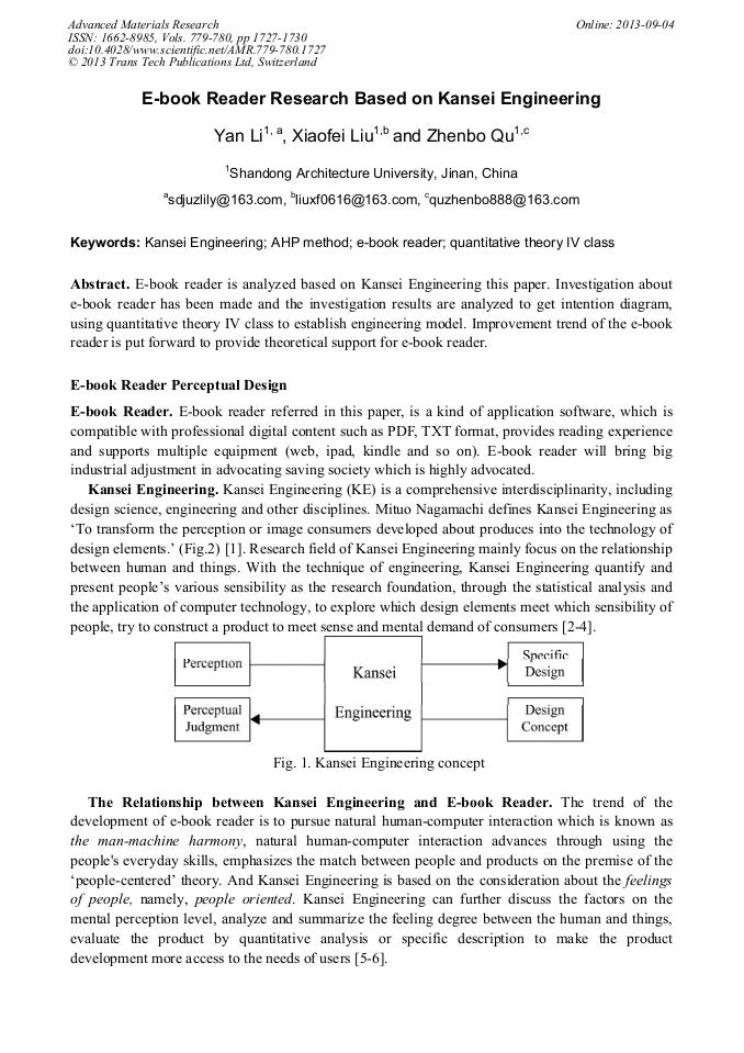 E-Book Reader Research Based on Kansei Engineering | Scientific.Net