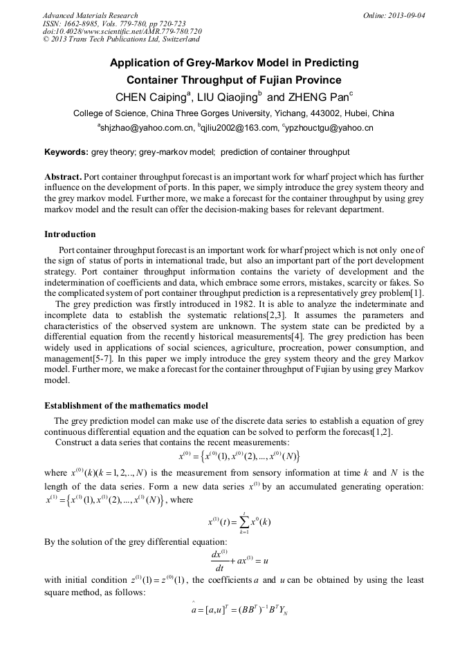 Application of Grey-Markov Model in Predicting Container Throughput of ...