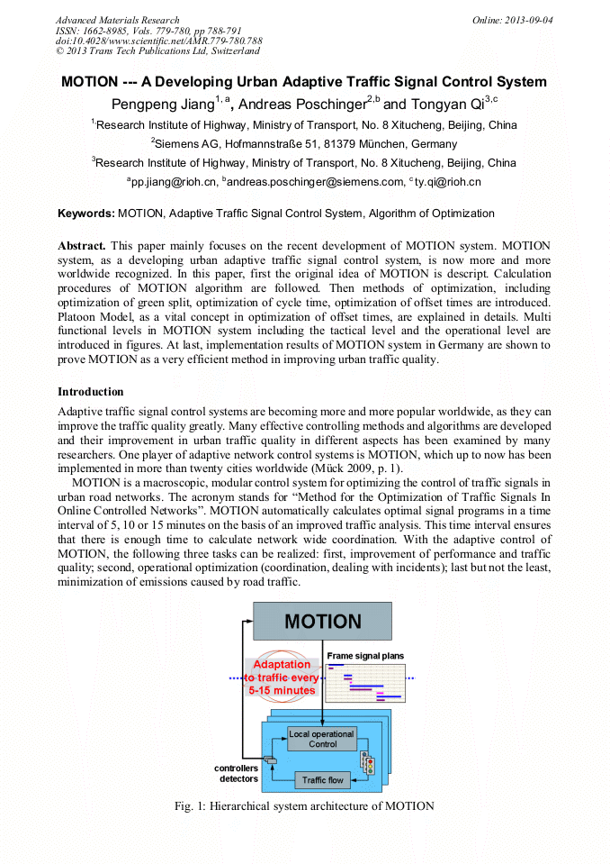 MOTION - A Developing Urban Adaptive Traffic Signal Control System ...