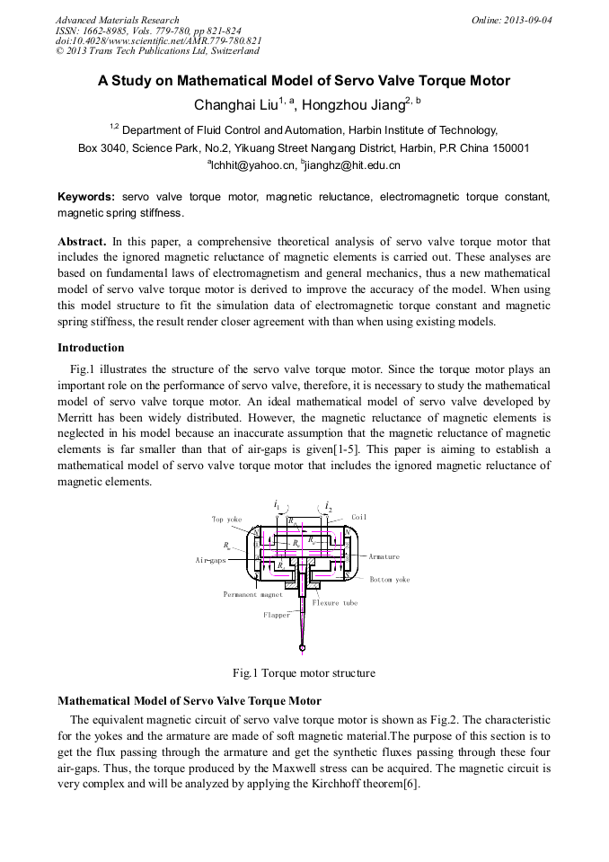 A Study on Mathematical Model of Servo Valve Torque Motor | Scientific.Net