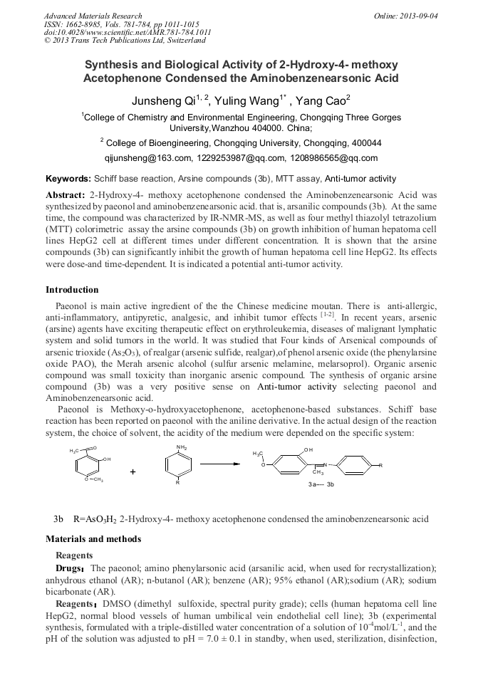 Synthesis and Biological Activity of 2-Hydroxy-4-Methoxy Acetophenone ...