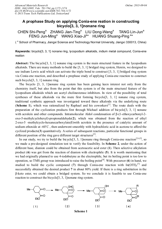 A Prophase Study on Applying Conia-Ene Reation in Constructing bicyclo ...