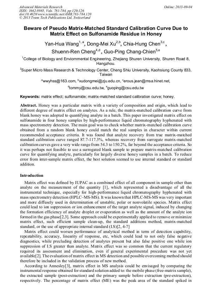 Beware of Pseudo Matrix-Matched Standard Calibration Curve due to ...