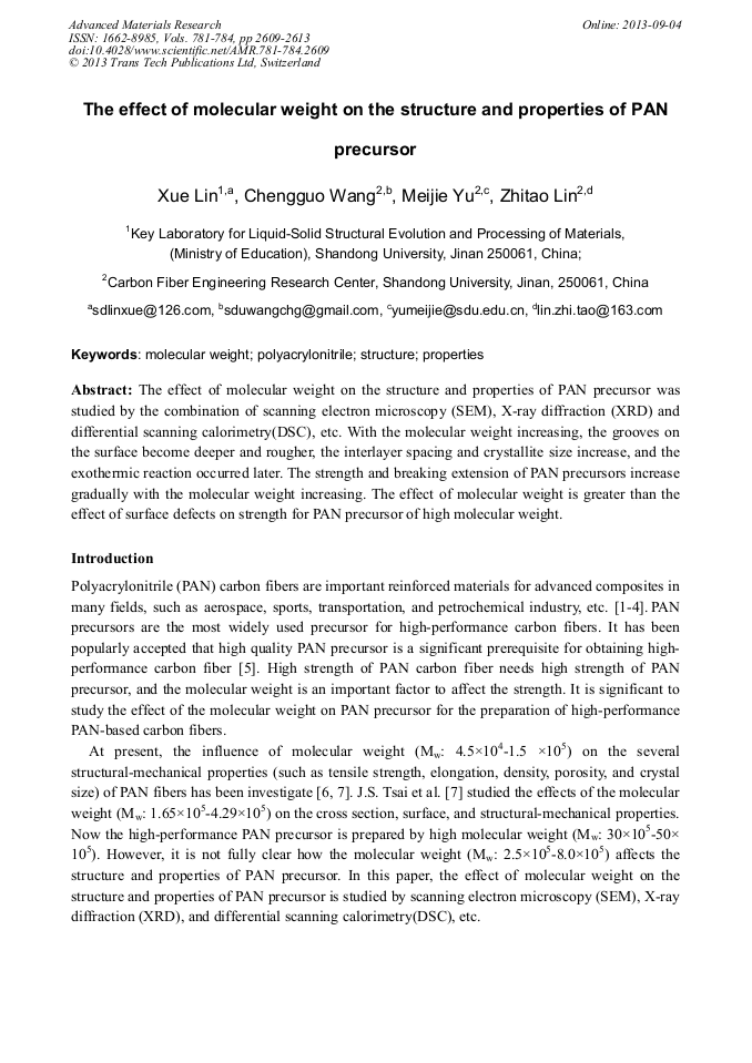 The Effect of Molecular Weight on the Structure and Properties of PAN ...
