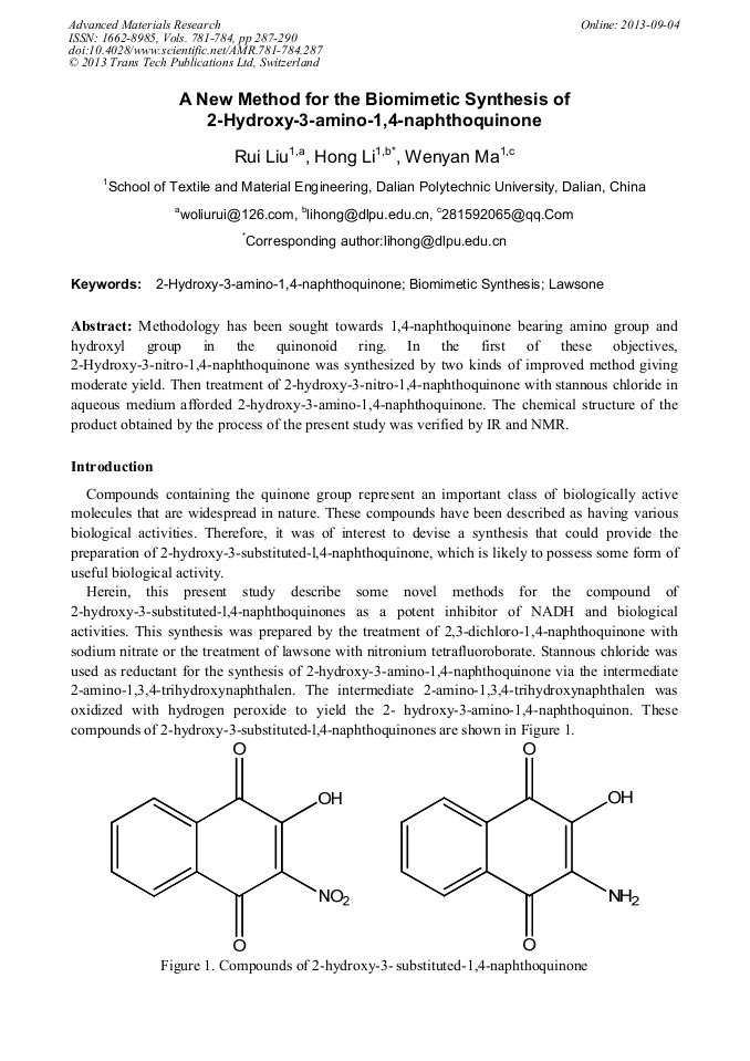 A New Method for the Biomimetic Synthesis of 2-Hydroxy-3-Amino-1,4 ...