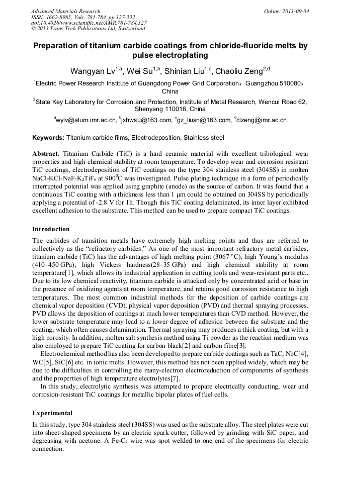 Preparation of Titanium Carbide Coatings from Chloride-Fluoride Melts ...