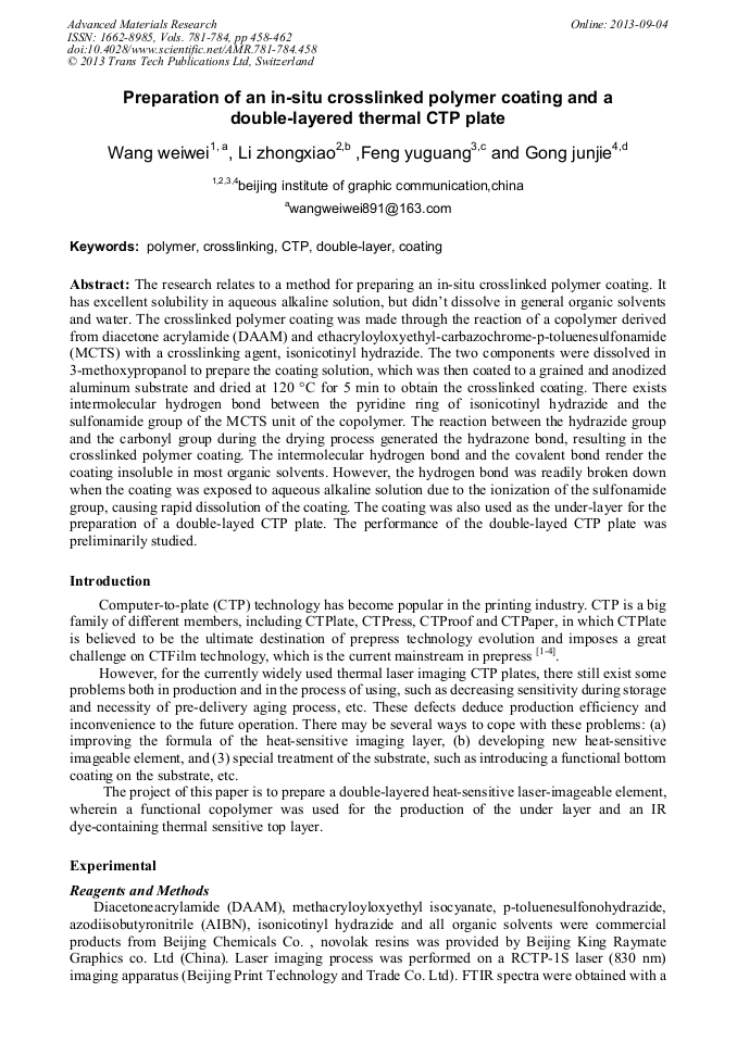 Preparation of an In Situ Crosslinked Polymer Coating and a Double ...