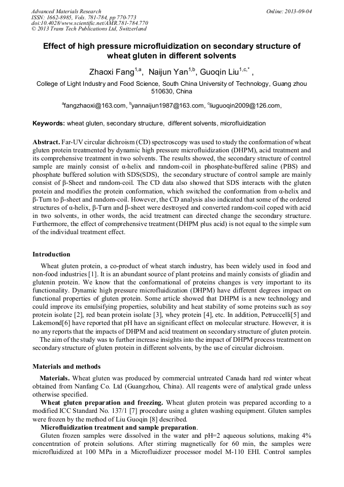 Effect of High Pressure Microfluidization on Secondary Structure of ...