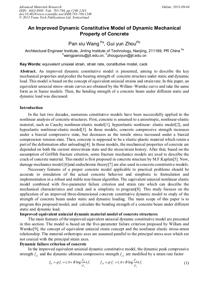 An Improved Dynamic Constitutive Model of Dynamic Mechanical Property ...
