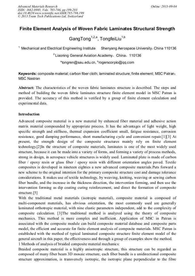 Finite Element Analysis of Woven Fabric Laminates Structural Strength ...