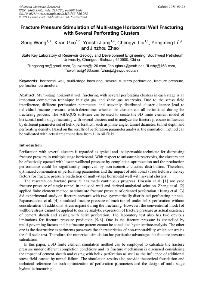 Fracture Pressure Stimulation of Multi-Stage Horizontal well Fracturing ...