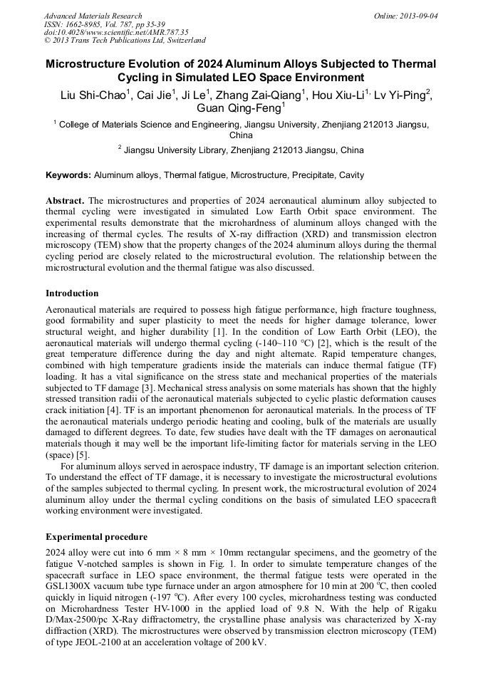 Microstructure Evolution of 2024 Aluminum Alloys Subjected to Thermal ...